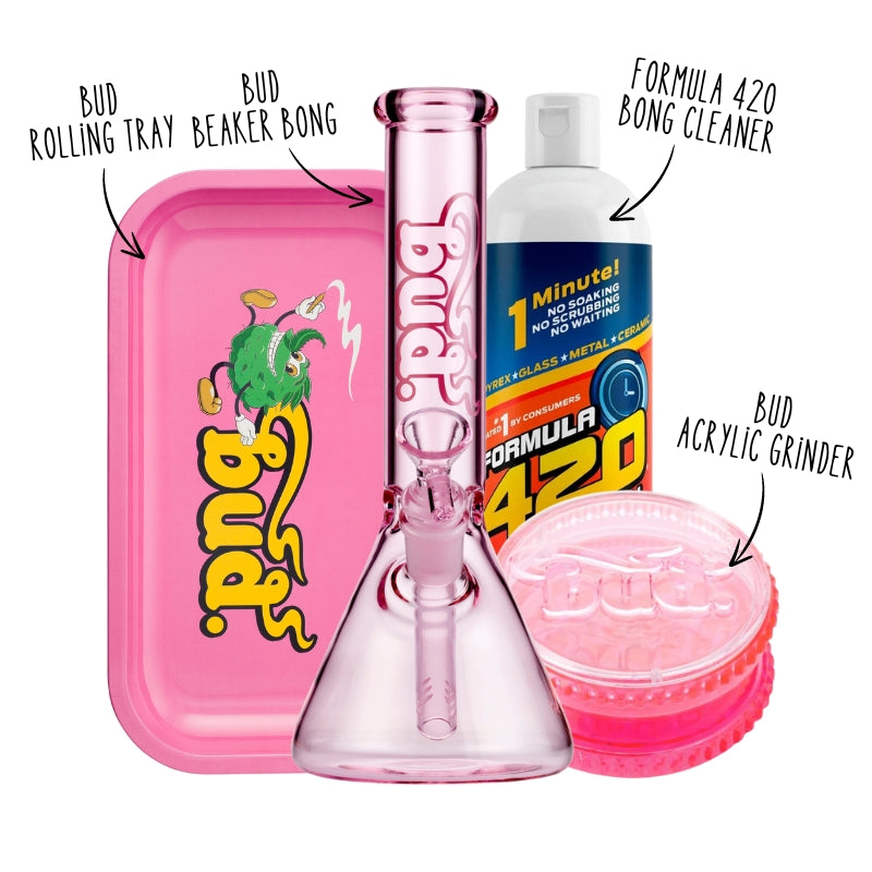 Bud Beaker Bong Starter Bundle - Pink – Glass Bongs Australia