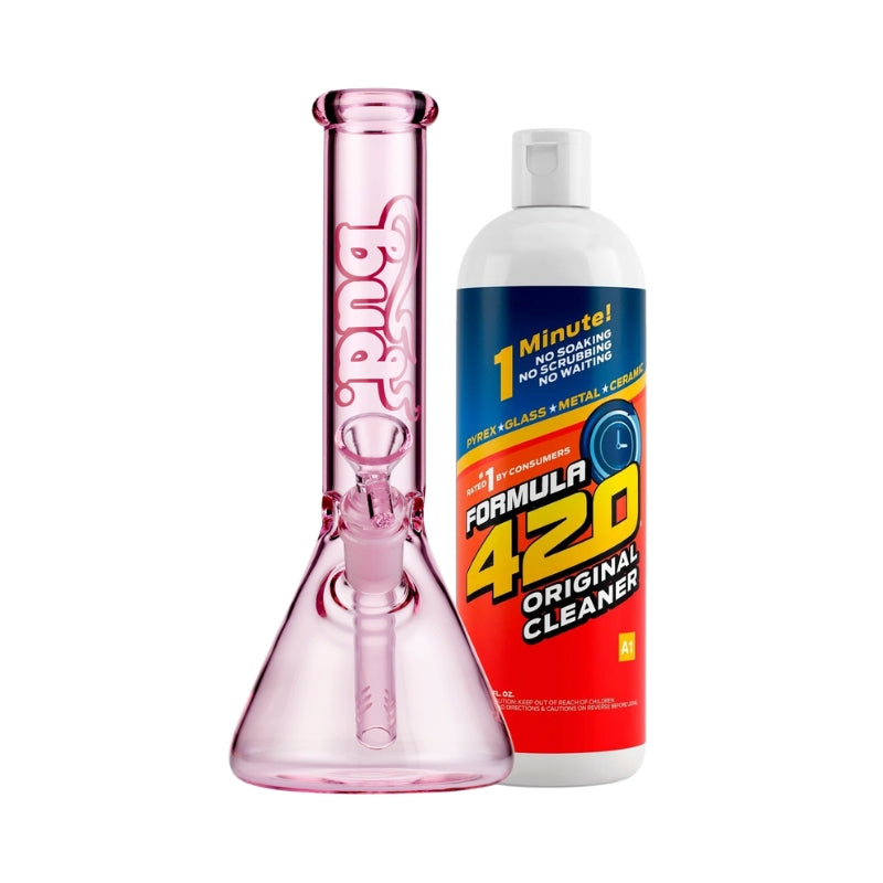 Pink Bud Beaker Bong & Cleaner Bundle – Glass Bongs Australia