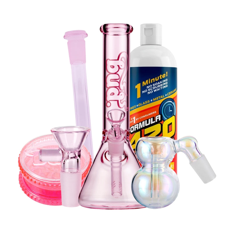 Pink Bud Beaker Bong 25cm Bundle - Large | Glass Bongs Australia