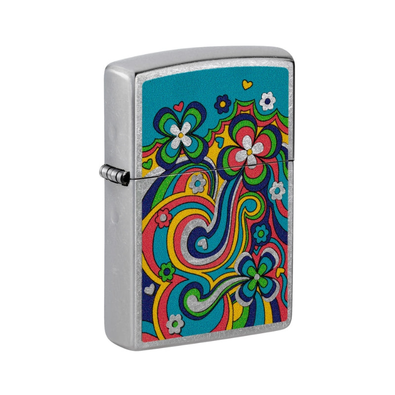 Zippo Flower Power Street Chrome Lighter – Glass Bongs Australia