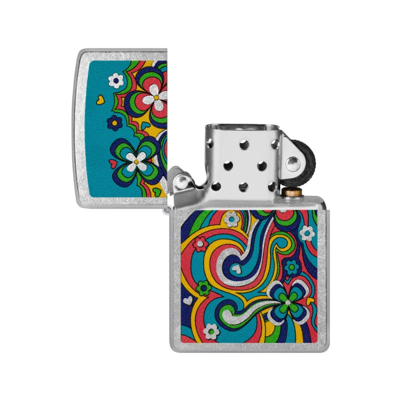 Zippo Flower Power Street Chrome Lighter – Glass Bongs Australia