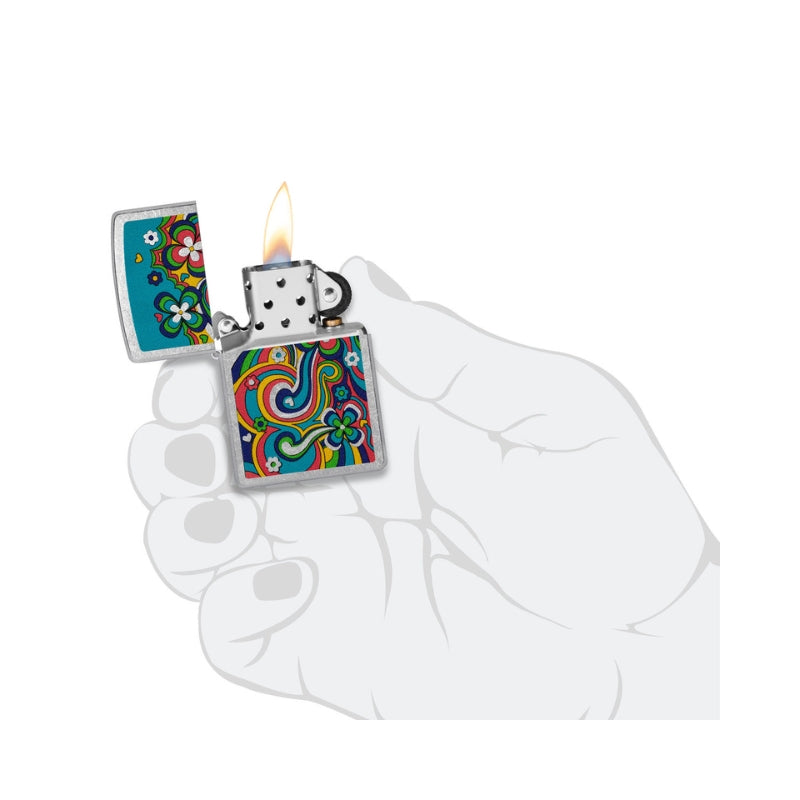 Zippo Flower Power Street Chrome Lighter – Glass Bongs Australia