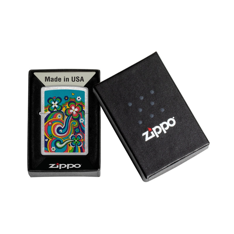 Zippo Flower Power Street Chrome Lighter – Glass Bongs Australia